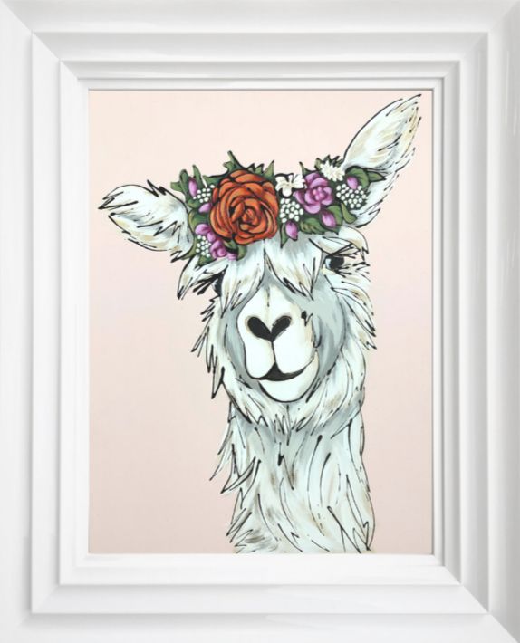Mrs Llama - Original - White Framed by Amy Louise