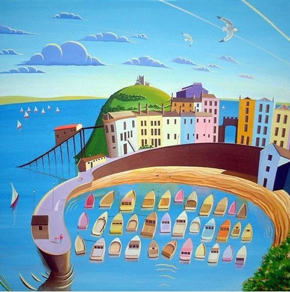 Tenby Harbour - Canvas by Derrick Fielding